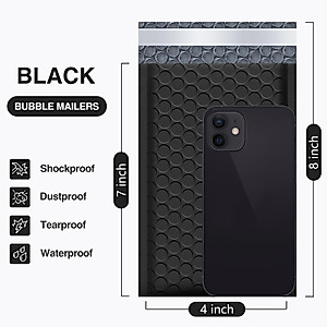 UCGOU Bubble Mailers 4x8 Inch Black 50 Pack Poly Padded Envelopes Small Business Mailing Packages Opaque Self Seal Adhesive Waterproof Boutique Shipping Bags for Jewelry Makeup Supplies #000
