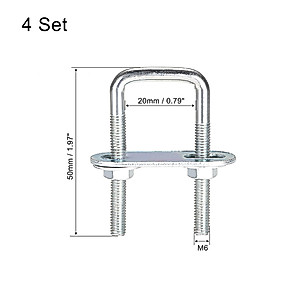 uxcell Square U-Bolts 3/4"(20mm) Inner Width Carbon Steel M6 with Nuts, Frame Plate, Round Washers 4 Set