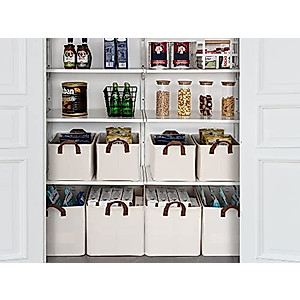 StorageWorks 45L Extra Large Fabric Storage Bins with PU Handles 2-pack, Closet Baskets, Canvas Baskets for Closet Shelves, Foldable Trapezoid Storage Bins 3-pack