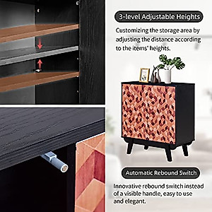 Qiozzey Modern Storage Cabinet with 3D Patterns, Floor Standing Buffet Cabinet, Oak Lines Finish Sideboard Organizer, Anti-Dipping Wood Cabinet for Bedroom, Bathroom, Living Room, Kitchen, Office