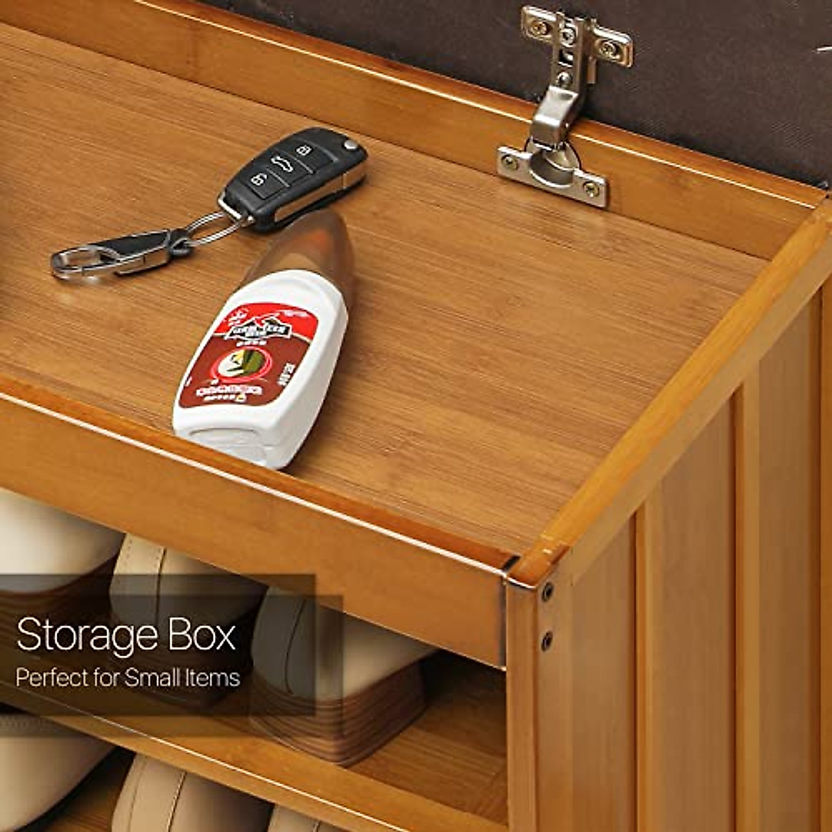 MoNiBloom Shoe Bench Entryway, Bamboo Upholstered Shoe Rack Entryway Storage for High Heels Sneakers Sandals Slippers - Brown (2 Shelves, Brown)