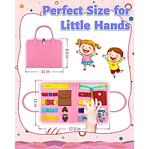 Exorany Busy Board Montessori Toys for Toddlers Sensory Toys Gifts for 1 2 3 4 Year Old Girls & Boys Preschool Toddler Activities Educational Travel Toy Learning Basic Dress Skills (Pink)