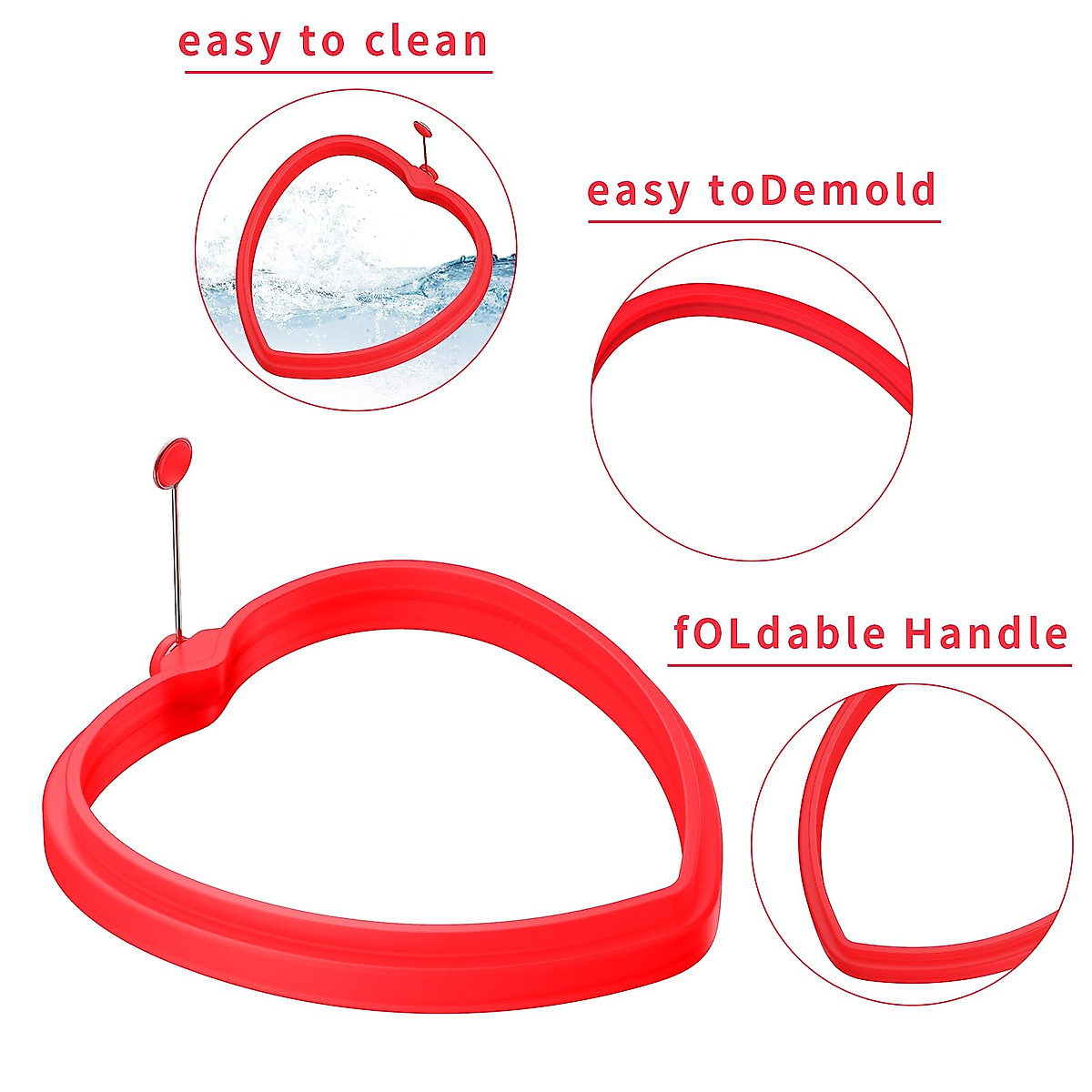 Egg Ring Heart Mold 2PCS Reusable Silicone Egg Pancake Ring Heart Mold With Brush & Scraper & Egg Separator Makes Perfect Shaped Pancakes and Eggs