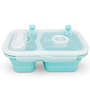 CARTINTS Collapsible Silicone Lunch Box Silicone Lunch Containers Collapsible Bowls with Lids for Camping, Microwave and Freezer Safe, with 2 Compartments