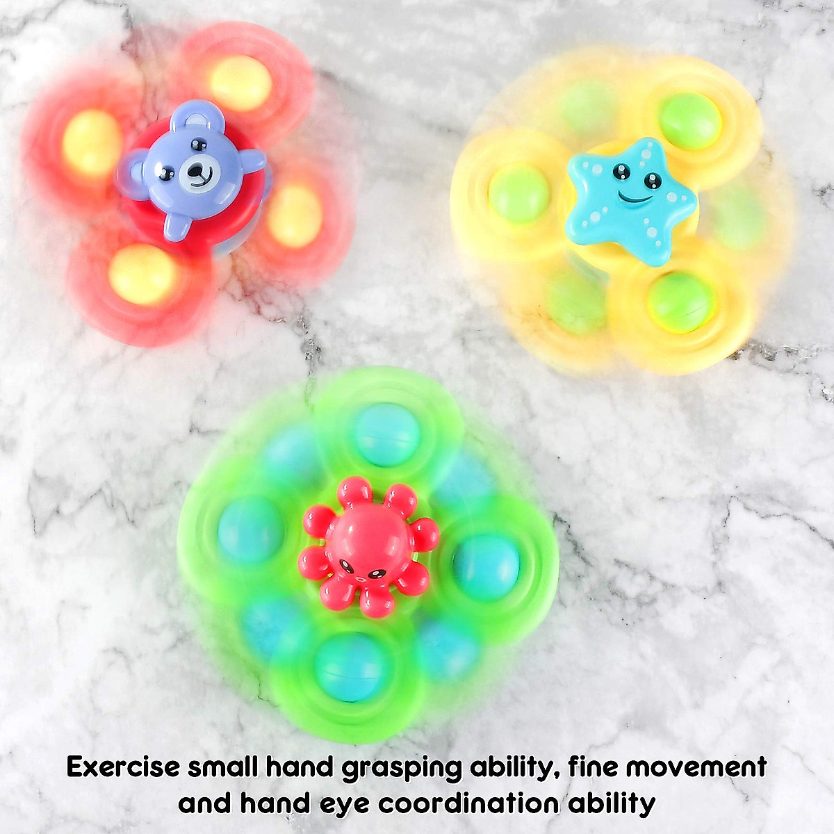 SEPEORUL Suction Cup Spinning Top Toy 3PCs Sensory Toys for Toddlers 1-3 Baby Bath Toys Baby Spinner Toys, Interesting Sucker Gameplay Early Learner Toys for Bath Tub, Dining Table or High Chair