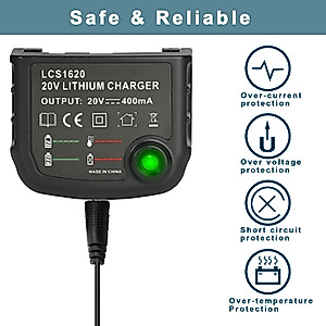 KUNLUN LCS1620 20V Lithium Battery Charger - Compatible for Black & Decker 16V 20V Lithium Battery LBXR20 LBXR20B LBXR20-OPE LB20 LBX20 LBX4020 LB2X4020 LBXR2020-OPE BL1514 LBXR16 LST220
