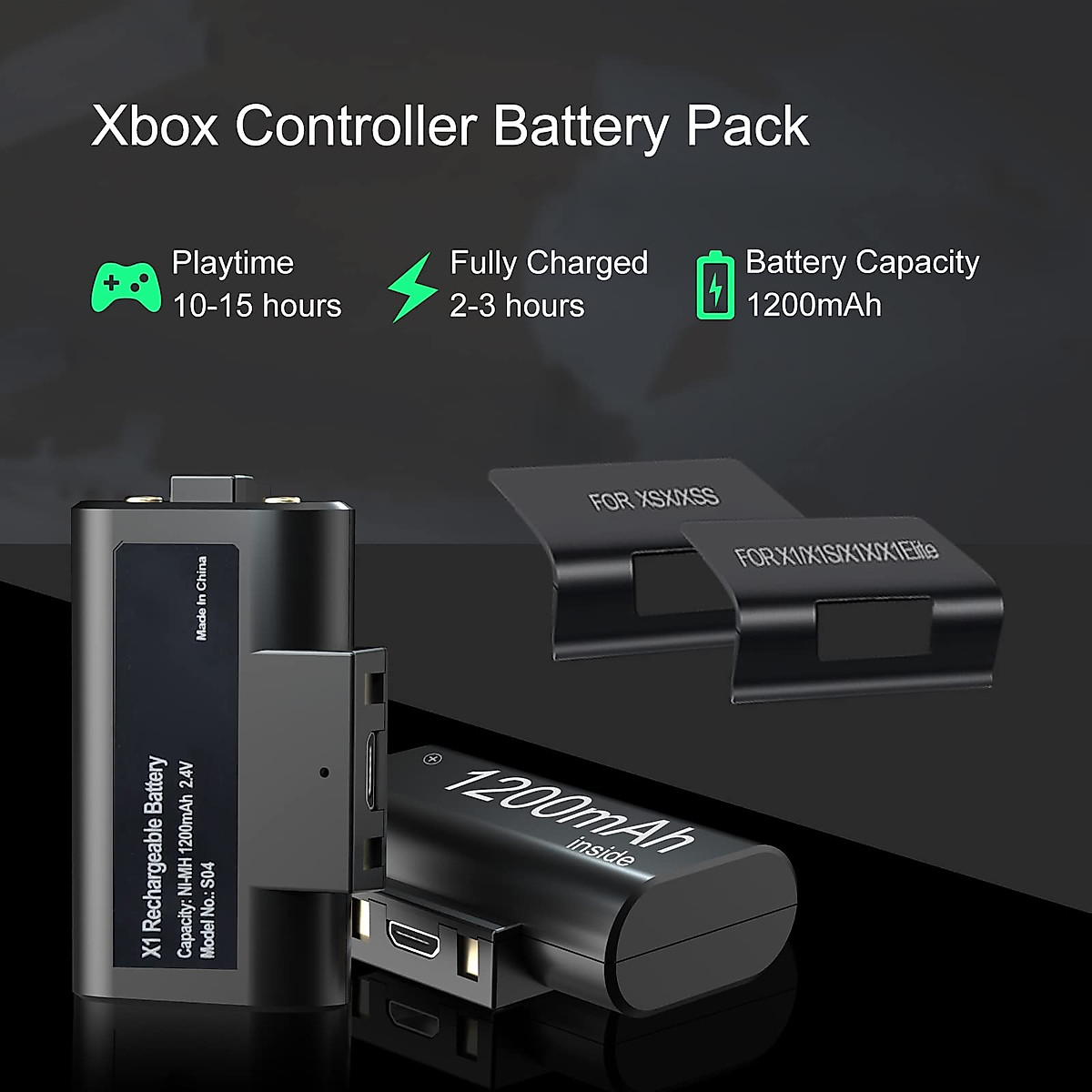 Noiposi Rechargeable Battery Packs for Xbox One/Xbox Series X|S, 2 X 1200mAh Xbox one Controller Battery Packs with 4 Battery Covers (2X1200Mah)