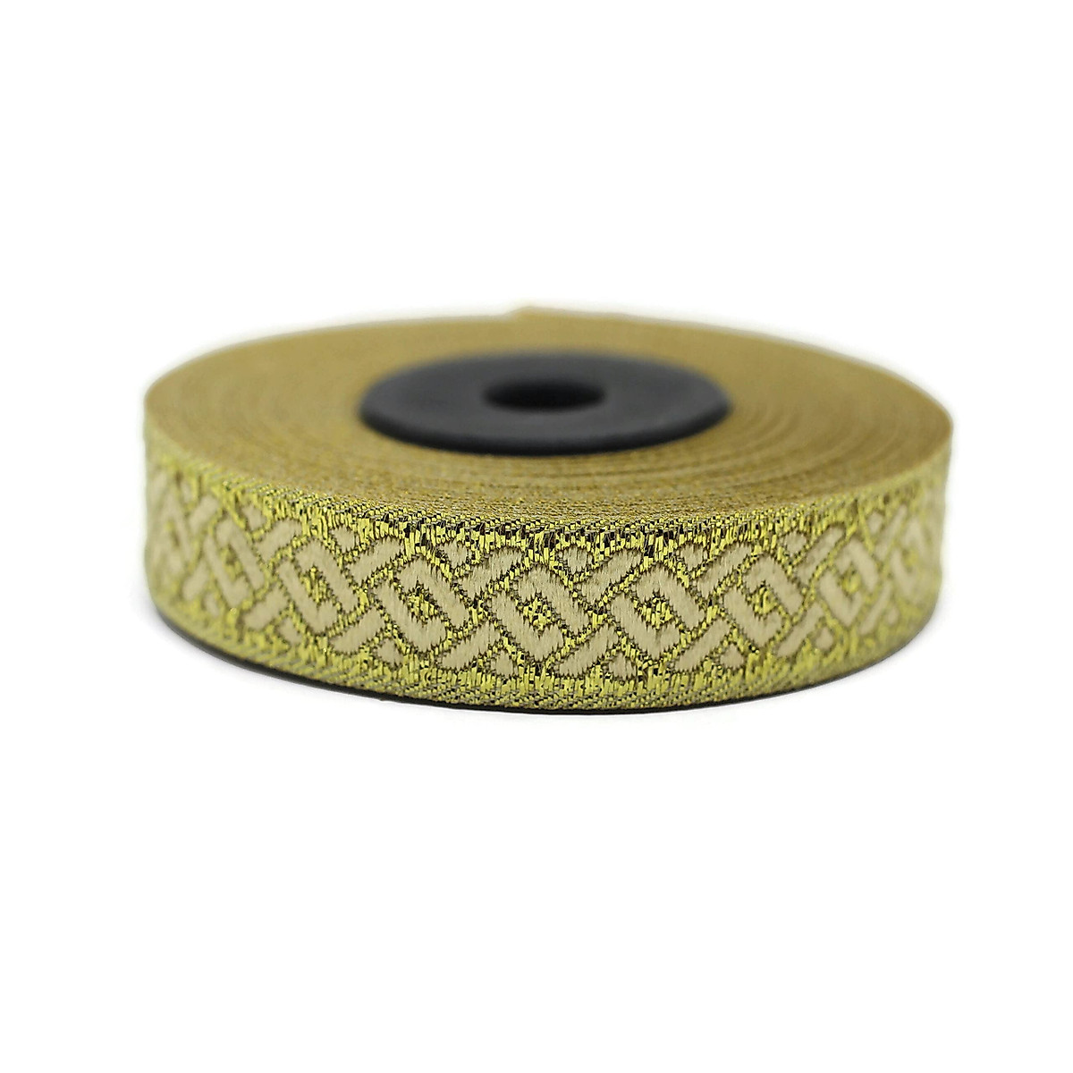 11 Yard Spool 0.62 inch Metallic Gold Celtic Knot Jacquard Ribbon Upholstery Fabric Embroidered Woven Dekorband Drapery Making Trim 16069