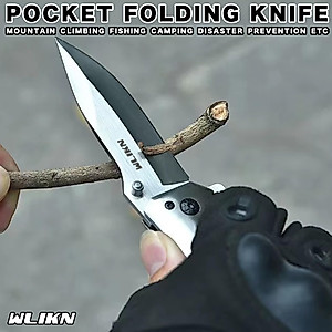 Wlikn Pocket Folding Knife Gentleman’s Folding Knife, EDC Knife for Women and Men, Wood Handle Sharp Blade, Survival Tactical Knife for Hunting Fishing Hiking, Camping Knife Hunting Knife with Liner Lock