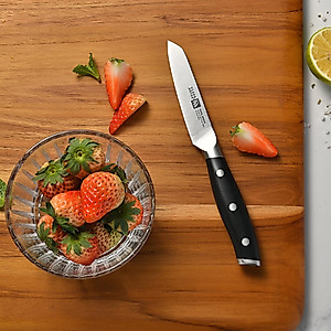 Klaus Meyer Stahl 3.5 inch Paring Knife High Carbon Exclusive German Steel Fruit Knife, Small Kitchen Knife with Ergonomic Handle (Black)