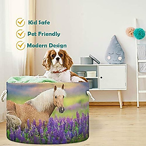 visesunny Storage Basket Palomino Horse Lavender Sunset Nursery Hamper Basket Clothes Toy Storage Organizer Bin Box Collapsible Laundry Bag for Kid Room,Playroom,Bathroom,Living Room,Dorm,Office