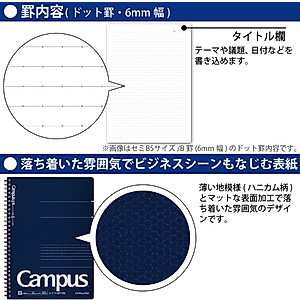KOKUYO Campus Twin Ring Notebook, Business Type, Dot B 6mm Ruled, Semi-B5, 50 Sheets, 37 Lines, Navy Cover, Japan Import (SU-T113BT-DB)