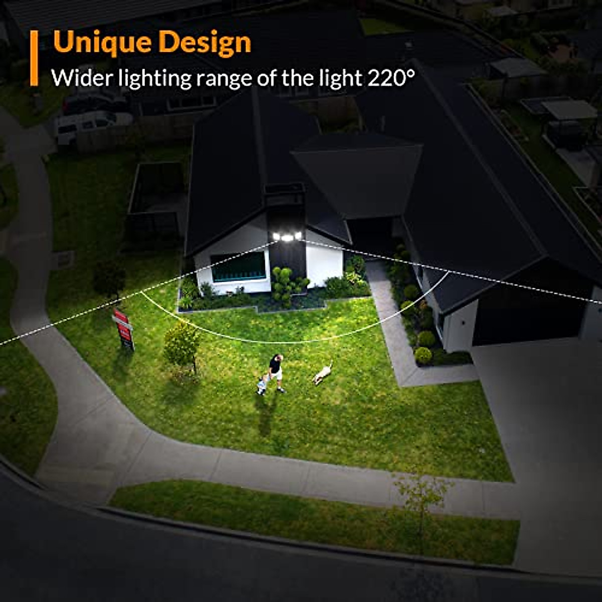 LEPOWER 42W Flood Lights Outdoor - 4200LM High Brightness LED Security Lights Outdoor with 3 Heads, Switch Controlled Exterior Flood Light & 220° Wide Angle, IP65 Waterproof for Garage, Yard, Porch