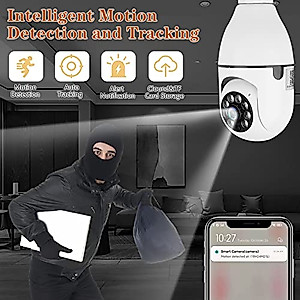 Wireless Light Bulb Camera 2.4GHz WiFi 360 Degree Socket Cameras for Home Security 1080p Smart Panoramic Cam Home Surveillance Camera System with Night Vision Motion Detection and Alarm
