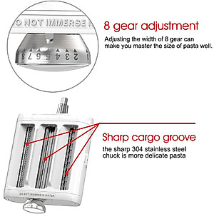 KitchenAid 3 in 1 Pasta Maker Set - Pasta Roller & Spaghetti/Fettuccine Cutter Attachments (White)