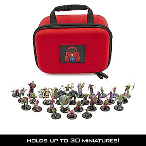 CASEMATIX Miniature Storage Hard Shell Figure Case - 30 Slot Figurine Carrying Case with Adjustable Shoulder Strap and Accessory Storage for Warhammer 40k, DND and More, Red