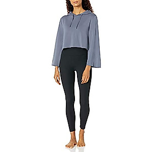Core 10 Women's Cloud Soft Fleece Cropped Length Bell Sleeve Yoga Hoodie Sweatshirt, Light Denim Blue, Medium