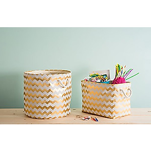 DII Polyester Container with Handles, Chevron Storage Bin, Large, Gold