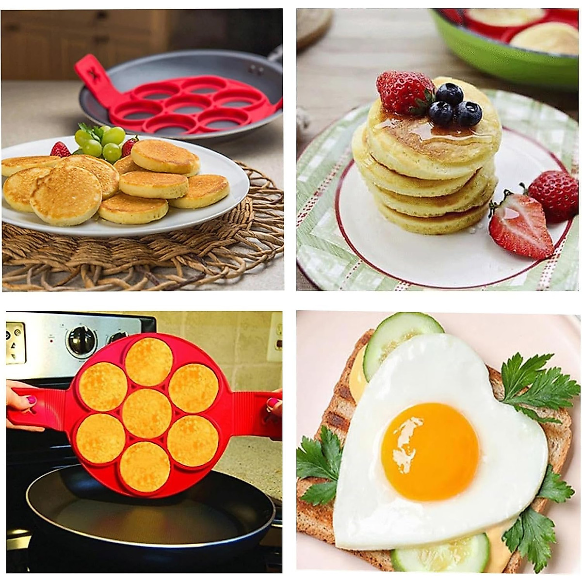 Flip N Cook Silicone Pancake Mold, Mini Pancake Maker, Perfect Omelet Mold or Pancake Ring, Reusable Silicone Omelet Mold (2 pcs+2 brush)