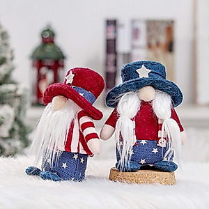 KEAIDO July 4th Gnome Independence Day Hanging Ornament Set of 2, Patriotic Gnome USA Stars and Stripes American Flag Plush Faceless Doll Veterans Day Memorial Day Gift Uncle Sam Tomte Elf Home Decor