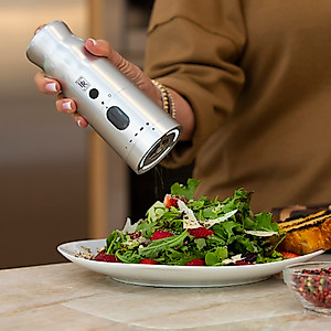 BLACK RAIN Pepper Mill Grinder - High Pepper Volume Automatic Peppercorn Grinder w/Built-in LED Lighting - Sturdy Aluminum Electric Pepper Grinder w/Rechargeable Lithium Battery (Matte Black)