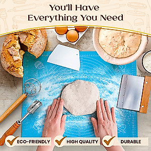 Reggimi Banneton Bread Proofing Basket Set - 27 Piece Bread Making Kit with Round and Oval Proofing Baskets for Sourdough Bread Baking, Lame, Dough Scraper, Whisk, Silicone Mat, Stencils, and More