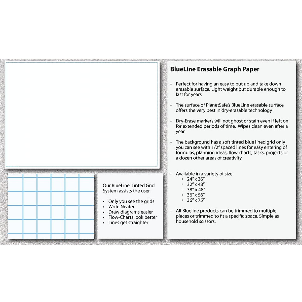 PlanetSafe's Blueline Dry-Erasable Rollable Posters - Non-Ghosting/Non-Staining - Printed 1/2" Tinted Grid - 36" X 56"