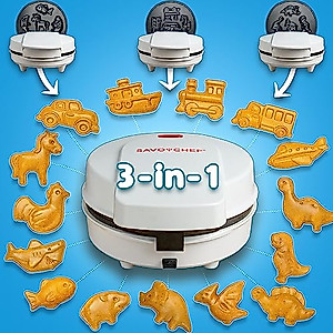 15 Mini Waffle Maker with Detachable Sets - Pancake Maker for Kids - Set Includes 5 Cars, 5 Animals, and 5 Dinosaurs - Non-stick Easy to Clean