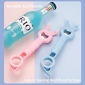 FFUWERG Bottle Opener Can Opener Jar Opener for Weak Hands, Cute 4-in-1 Multi Function Beer Opener for Seniors with Arthritis/Child Gift(Blue+Pink)