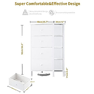 KAI-ROAD White Dresser for Bedroom 4 Drawer Dressers & Chests of Drawers Small Dresser Organizer Fabric Storage Tower for Closet Kids and Adult Modern