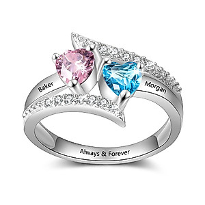 OPALSTOCK To Mom from Daughter Gifts Personalized Promise Rings for Her 2 Birthstones Name Rings for Couples Mothers Name Rings for New Mommy