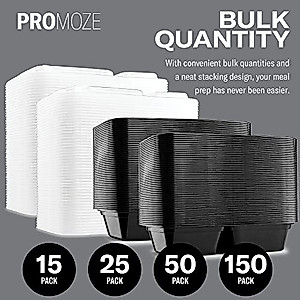 Meal Prep Plastic Microwavable Food Containers For Meal Prepping With Lids. - 2 Compartment - Black Rectangular Reusable Storage Lunch Boxes -BPA-Free Food Grade -Freezer & Dishwasher Safe (Black - 15 Pack)