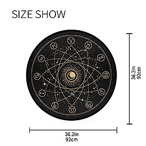 ALAZA Zodiac Sign Geometric Round Area Rug Non-Slip Floor Mat for Dorm Bedroom Living Room Home Decor 3ft Diameter