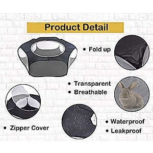 Linifar Small Animals Playpen, Pet Tent Transparent & Portable Fence with Zippered Cover Outdoor/Indoor Exercise Yard Fence for Puppy Kitten Rabbit Bunny Hamster Rat Guinea Pig Hedgehog Chinchilla