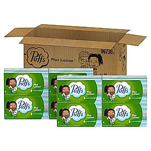 Puffs Plus Lotion Facial Tissues, 8 Family Boxes, 124 Facial Tissues per Box, Allergies and Colds