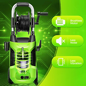 Suyncll Pressure Washer, MAX PSI 2.5GPM Electric Power Washer,1800W High Pressure Washer, Professional Washer Cleaner, with All-in-one Adjustable Nozzle and Hose, Best for Cleaning Cars (Green&Black)