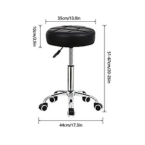 KKTONER Round Rolling Stool Chair PU Leather Height Adjustable Shop Stool Swivel Drafting Work SPA Salon Stools with Wheels Office Chair (Black)