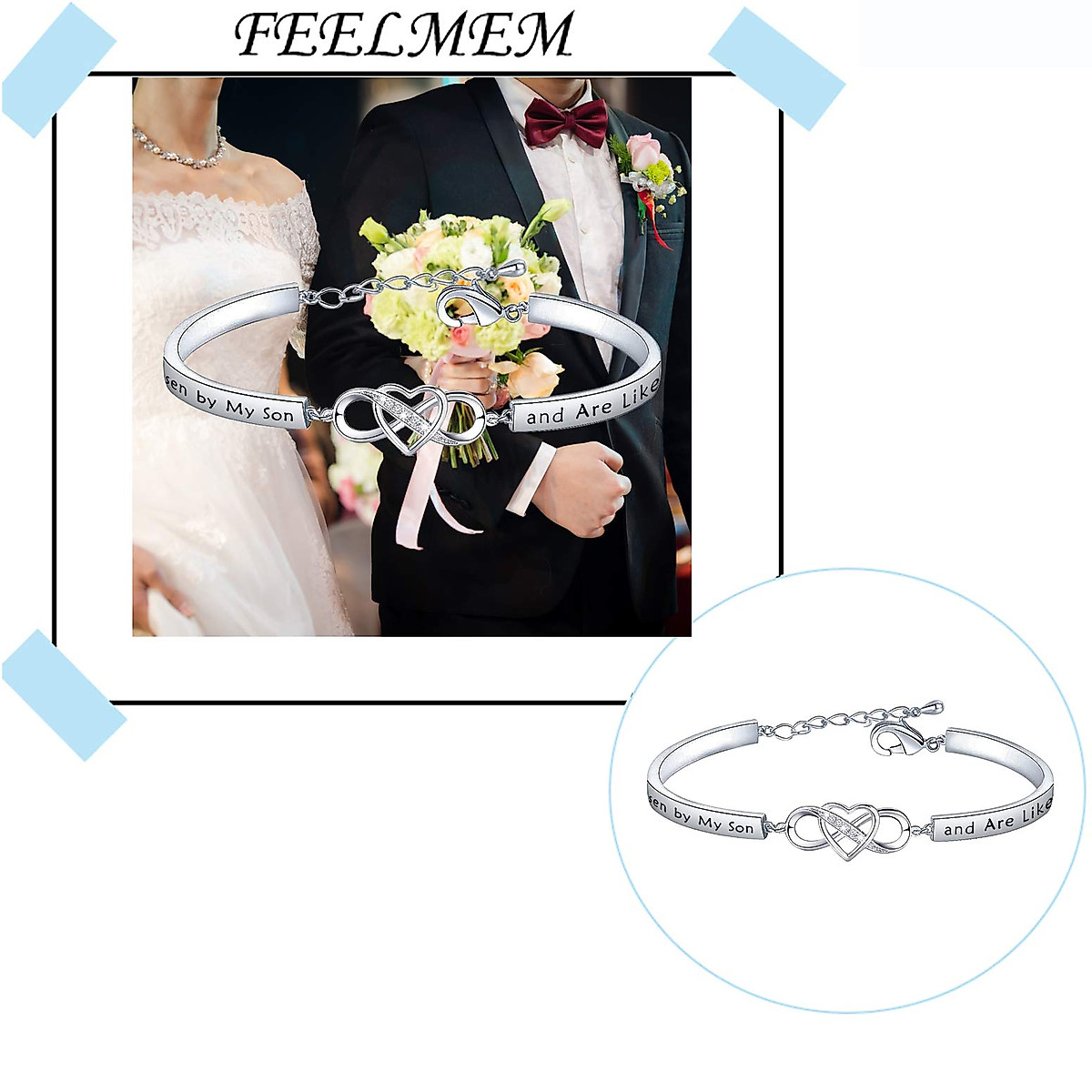 FEELMEM Daughter-in-Law Gift Bracelet You Were Hand Chosen by My Son and Are Like A Daughter to Me Gift for Daughter in Law(Bar bracelet silver)