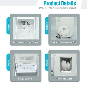 Upgraded DA97-14474C Refrigerator Ice Bucket, Suitable for Samsung Ice Maker Replacement Ice Bucket Container Parts DA97-14474A Ice Tray Assembly, RF28HMEDBSR RF263TEAESR Refrigerator Ice Maker