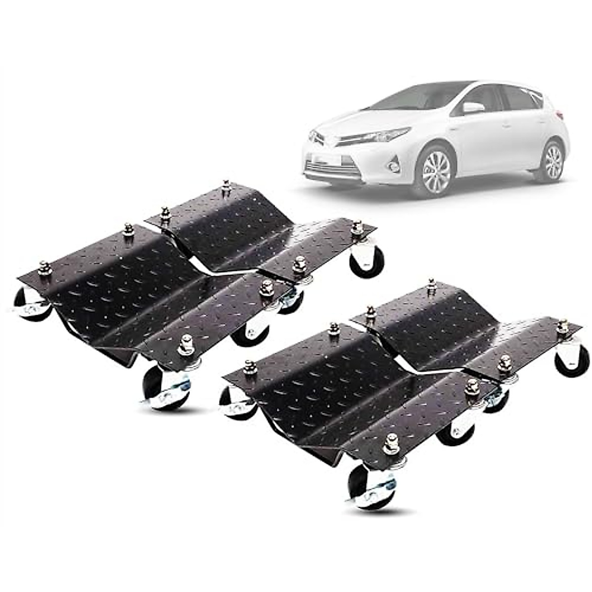 MOTOOS Car Tire Repair Tools Wheel Dolly Set of 4, 3", Vehicle Auto Repair Moving Car Dolly Set, Black Body Hammers and Dollies