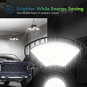 FREELICHT 4 Pack LED Garage Lights with Plug, 90W 9000LM Hanging Deformable Garage Ceiling Lighting 6500K with 4+1 Adjustable Panels, Corded Linkable Shop Light for Basement, Barn, Workbench