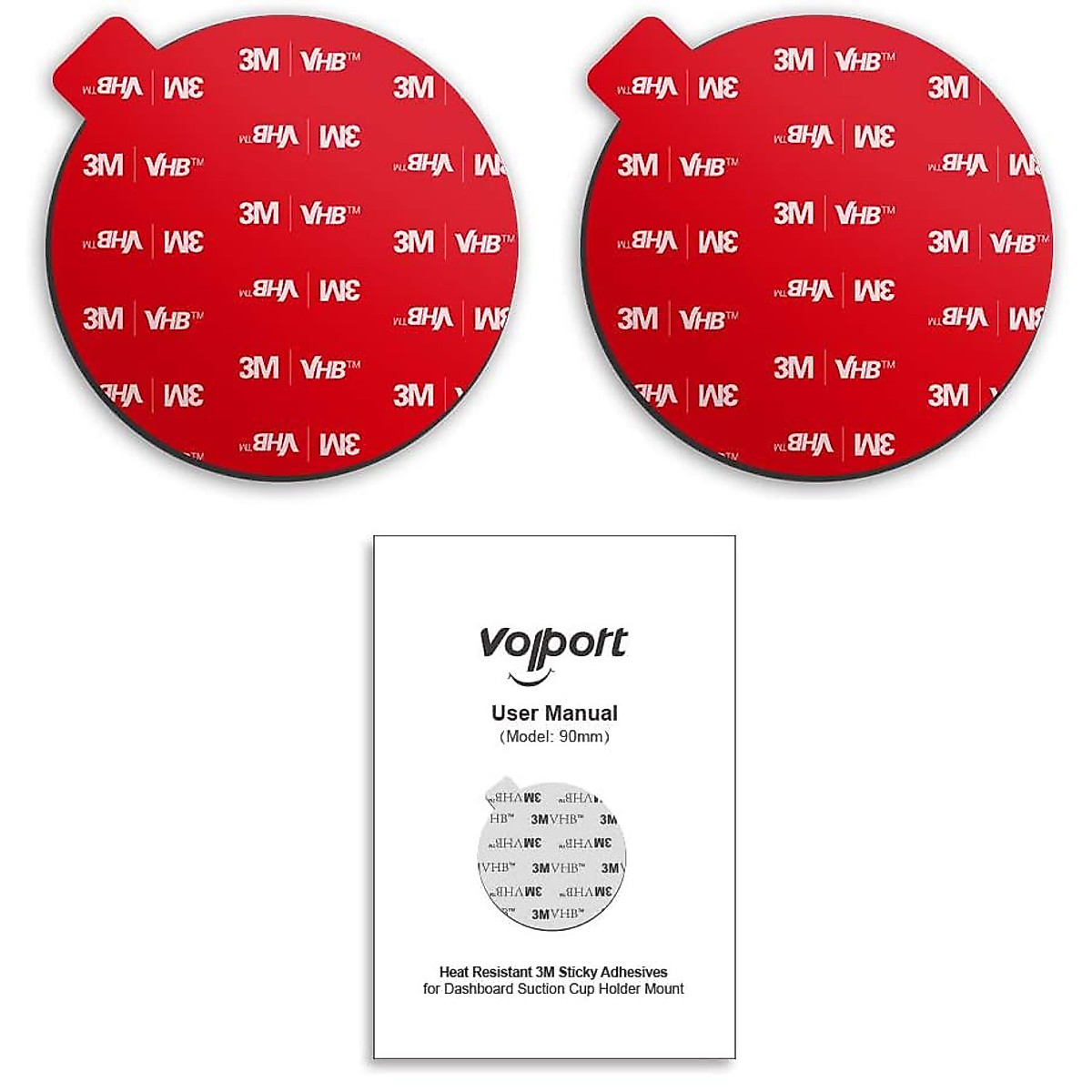 Sticky Adhesive for Dash Cam Suction Cup Mount, VOLPORT 90mm 3M Circle Heat Resistant Double Sided Extra Strong Mounting Tape Pad Replacement for Car Boat Dashboard Windshield Camera GPS Sucker Holder