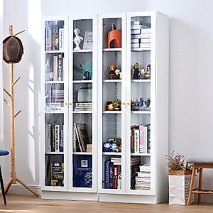 IRONMIX Modern Display Cabinet with Doors, Metal Curio Display Cabinet with Adjustable Shelves, 70.87" H Display Case, White Book Shelf with Storage for Home Office Living Room