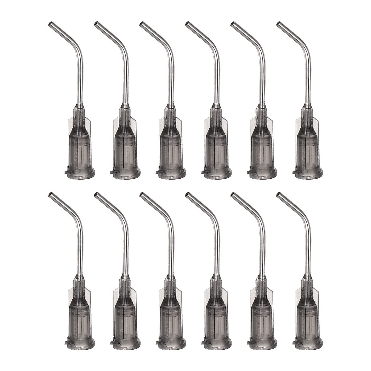 HARFINGTON 12pcs Blunt Tip Dispensing Needles, 16 Gauge 45 Degrees Bent Dispensing Tips 1" End Angled Dispenser Needle with Luer Elbow Blunt Needle for Oil or Glue Applicator, Gray