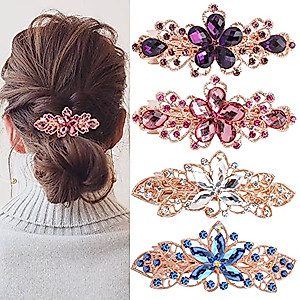 Hair Barrettes for Women,WHAVEL 4Pcs Flower Crystal Rhinestones Hair Barrettes Hair Clips Luxury Jewelry Spring French Hair Clips for Women Girls Hair Styling Accessories （Style 1）