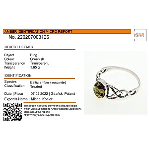 HolidayGiftShops Sterling Silver and Baltic Green Amber Adult Ring Celtic Knots- size 6