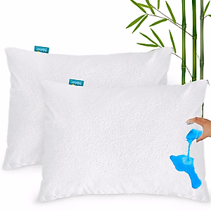 Toddler Pillowcase Protector 2 Pack, Waterproof Pillowcase Cover, Viscose Made from Bamboo Travel Pillow Case Cover with Zipper, Fit Toddler Pillow 13"x18" or 14"x19" for Boys Girls, White