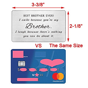 Best Brother Ever, Engraved Wallet Card Insert, Funny Gifts for Brother, I Smile Because You're My Brother, Brother Gifts Cards from Sister, Brother Birthday Card