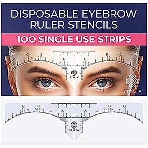 Disposable Eyebrow Ruler Stencils - Transparent Mapping Stickers for Microblading, Henna, Brow Extensions, Permanent Makeup - Peel & Stick Measuring Shaper Tool for All Face Shapes - 100-Pack