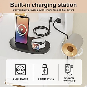 Acurax Makeup Vanity Desk with Mirror and 10 Lights, Table with 7 Drawers and 4 Open Shelves, 3 Color Modes and Adjustable Brightness, Charging Station for Bedroom, White